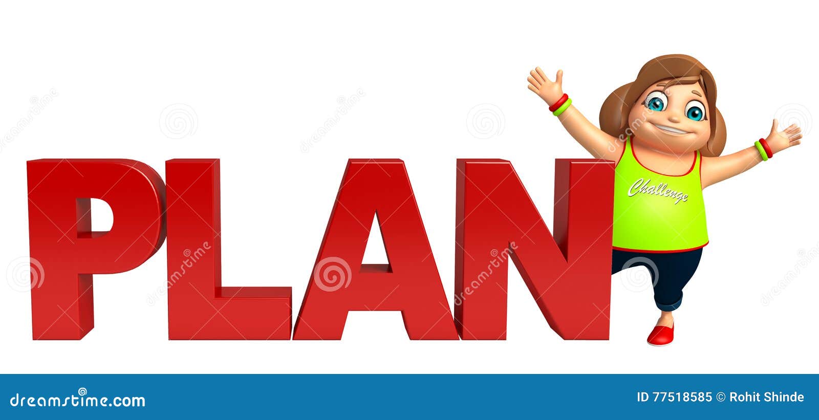 Kid girl with Plan sign stock illustration. Illustration of smile ...