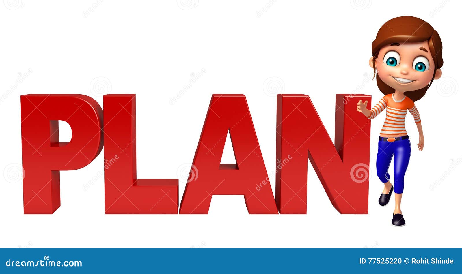 Kid girl with Plan sign stock illustration. Illustration of playful ...