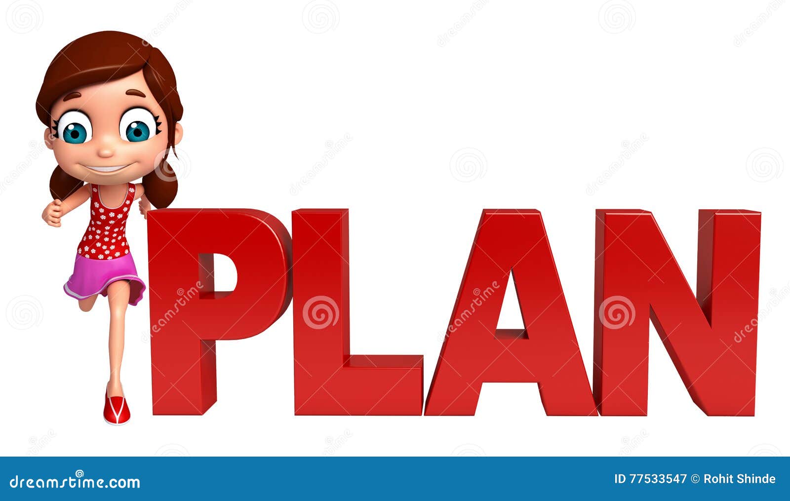 Kid girl with Plan sign stock illustration. Illustration of happiness ...