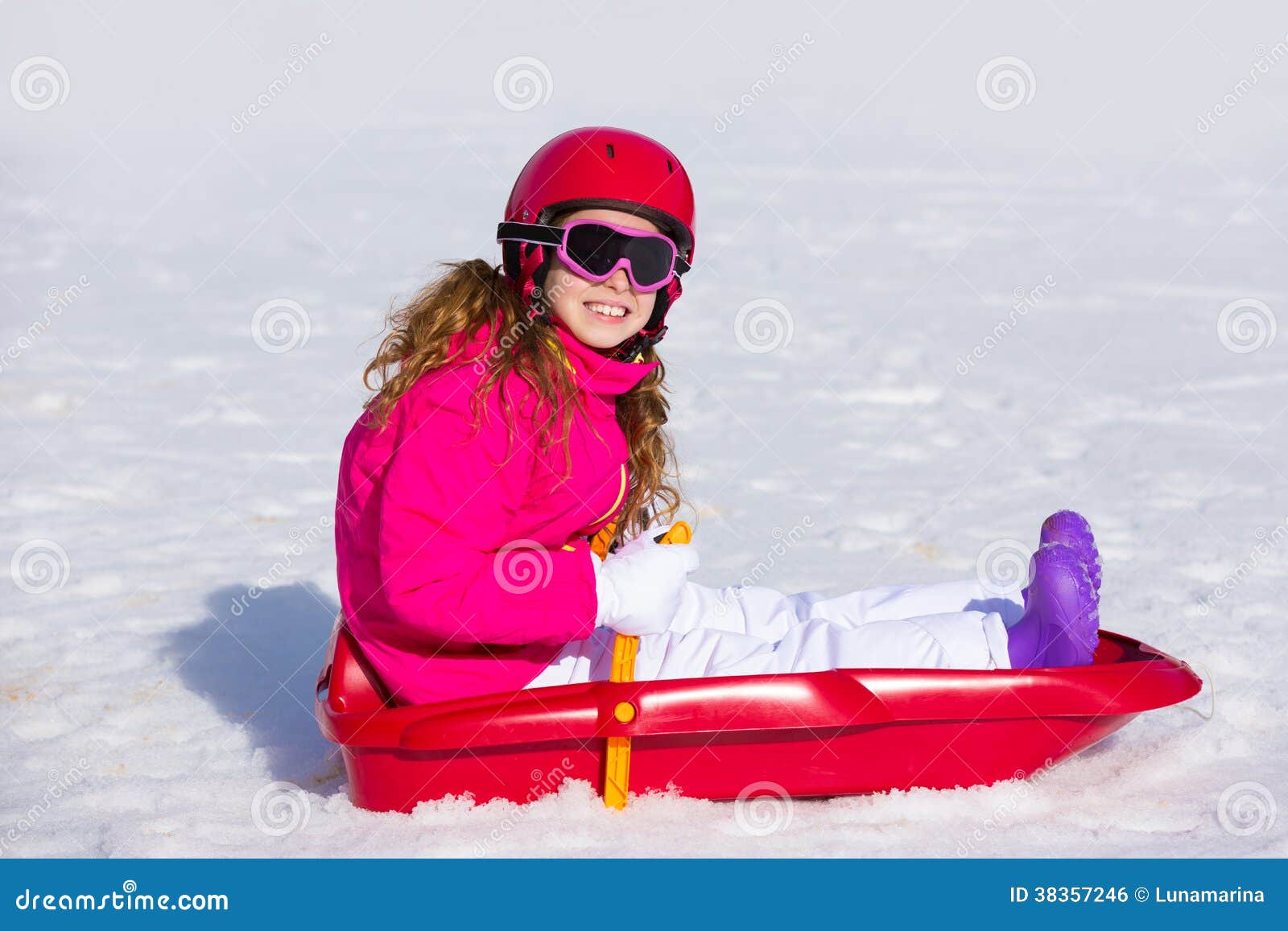Kid Girl Playing Sled in Winter Snow Stock Photo - Image of beautiful ...