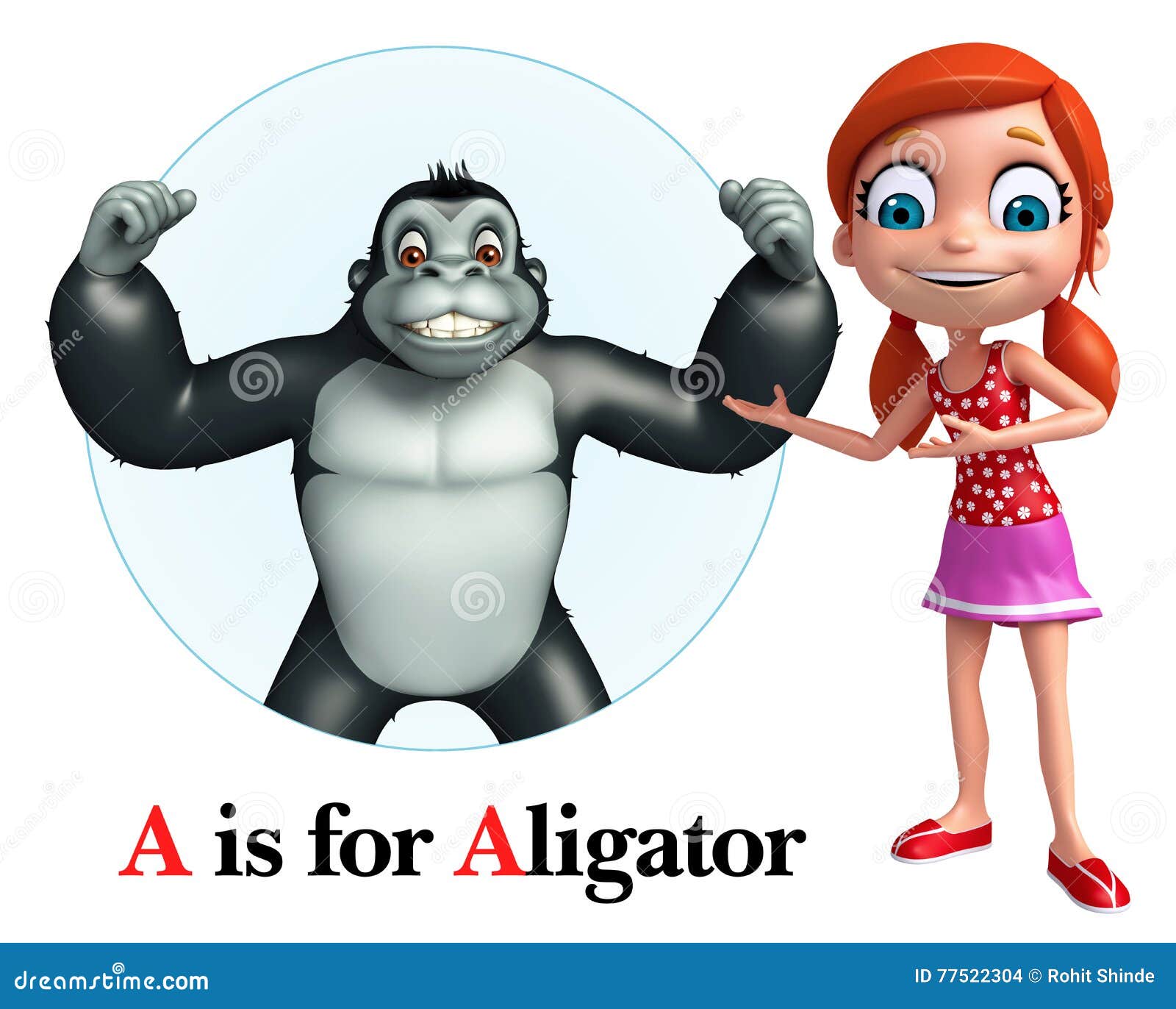 Kid girl pointing Ape stock illustration. Illustration of carnivor ...