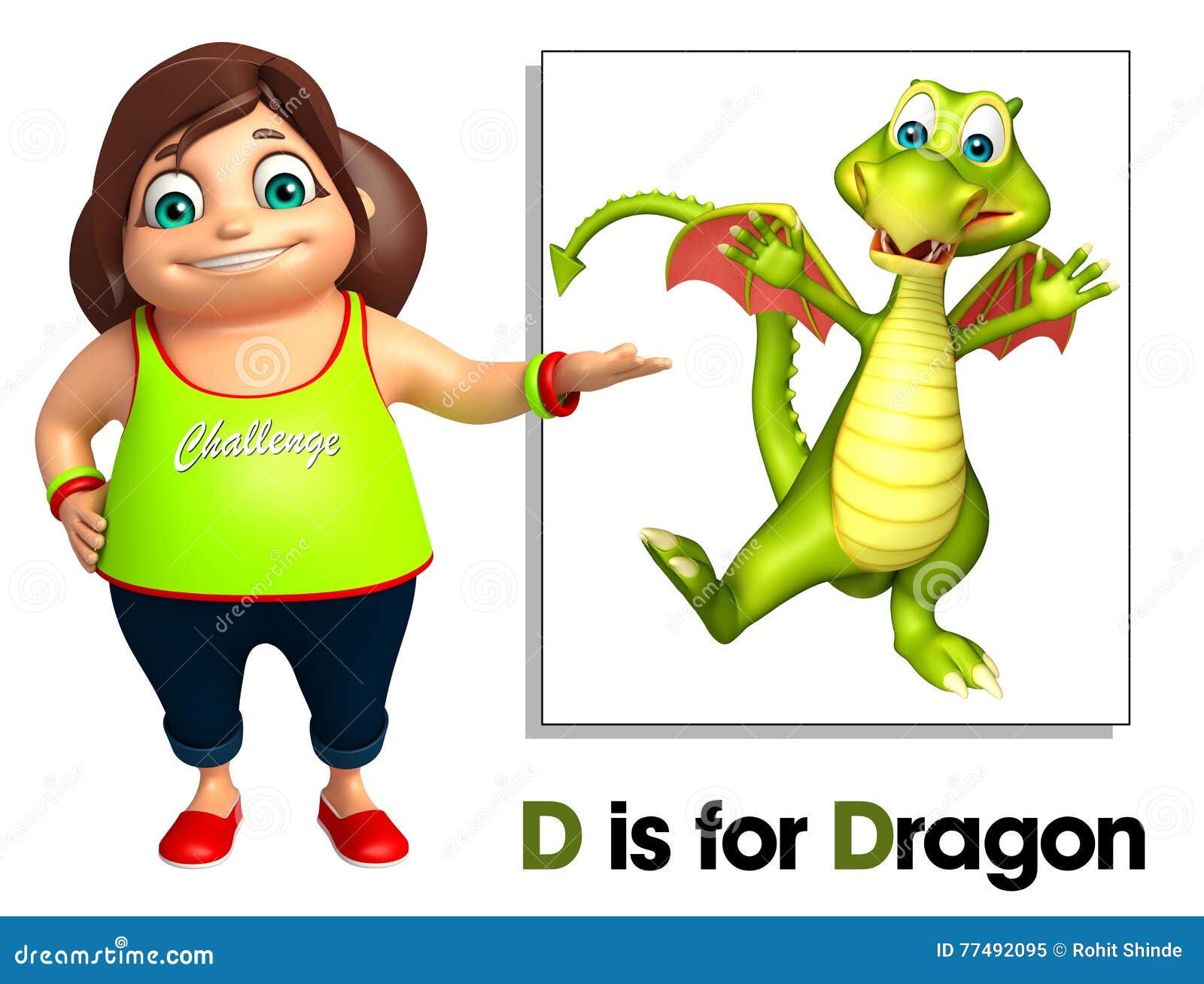 Kid Boy Pointing Dragon Royalty-Free Cartoon | CartoonDealer.com #77477531
