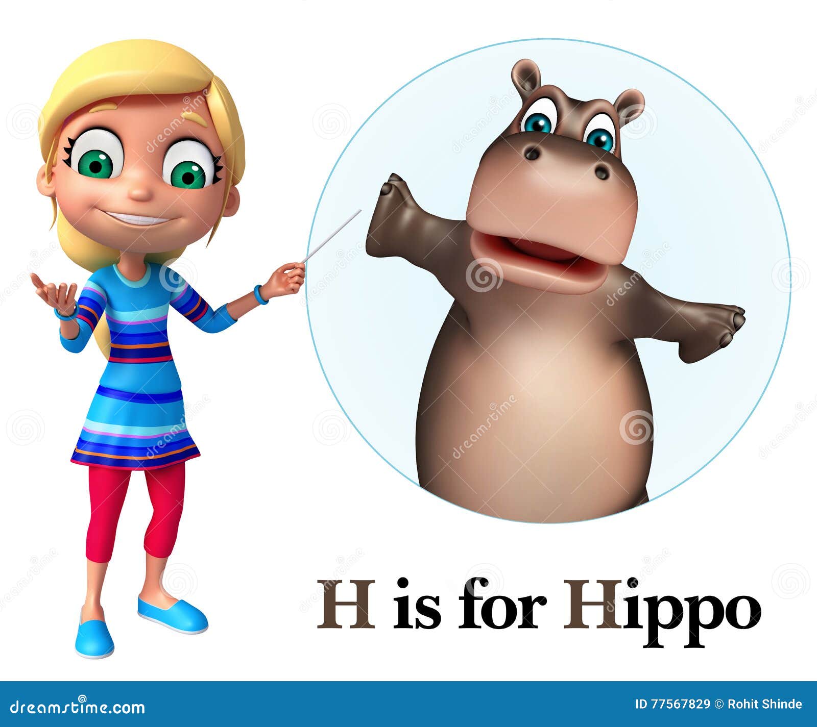 Kid Boy Pointing Hippo Royalty-Free Cartoon | CartoonDealer.com #77549648