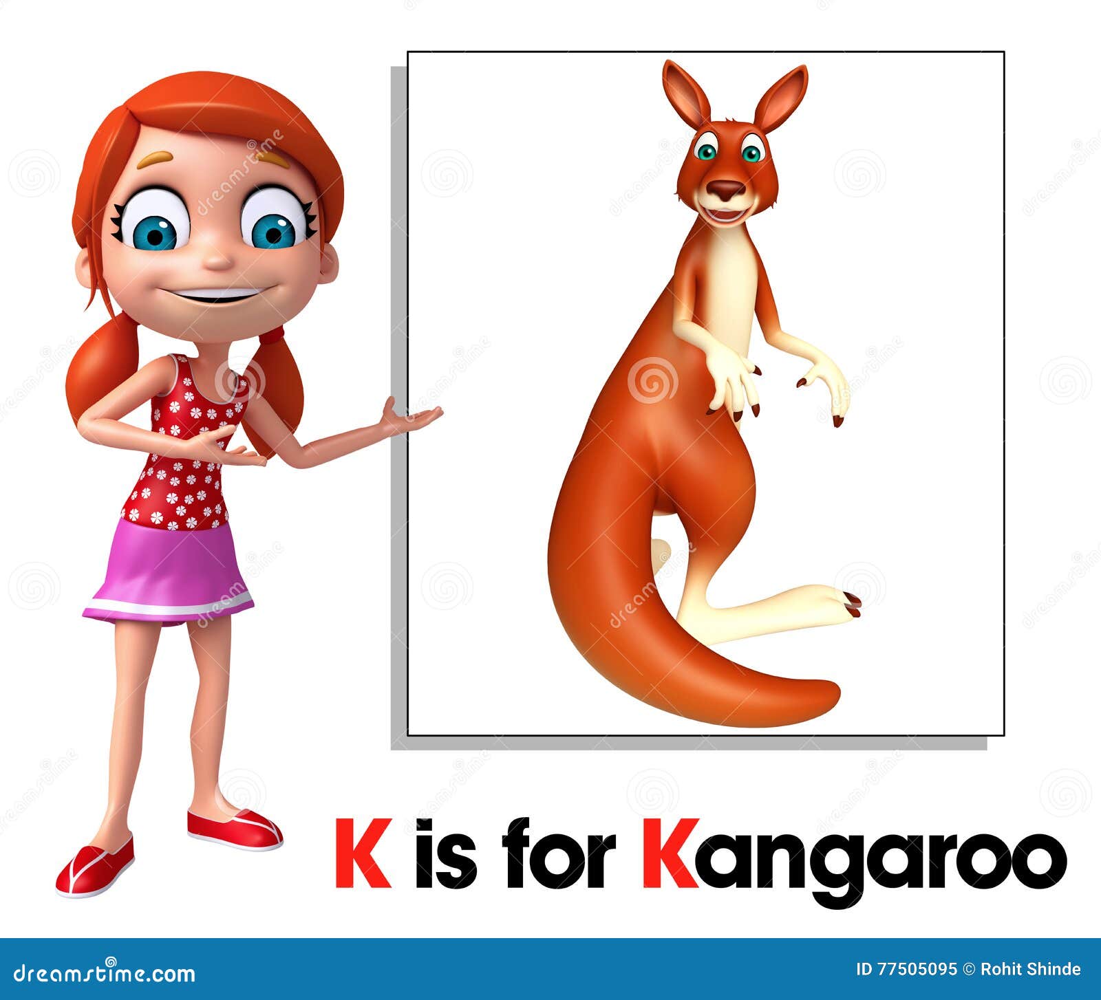Kid girl pointing Kangaroo stock illustration. Illustration of forest ...