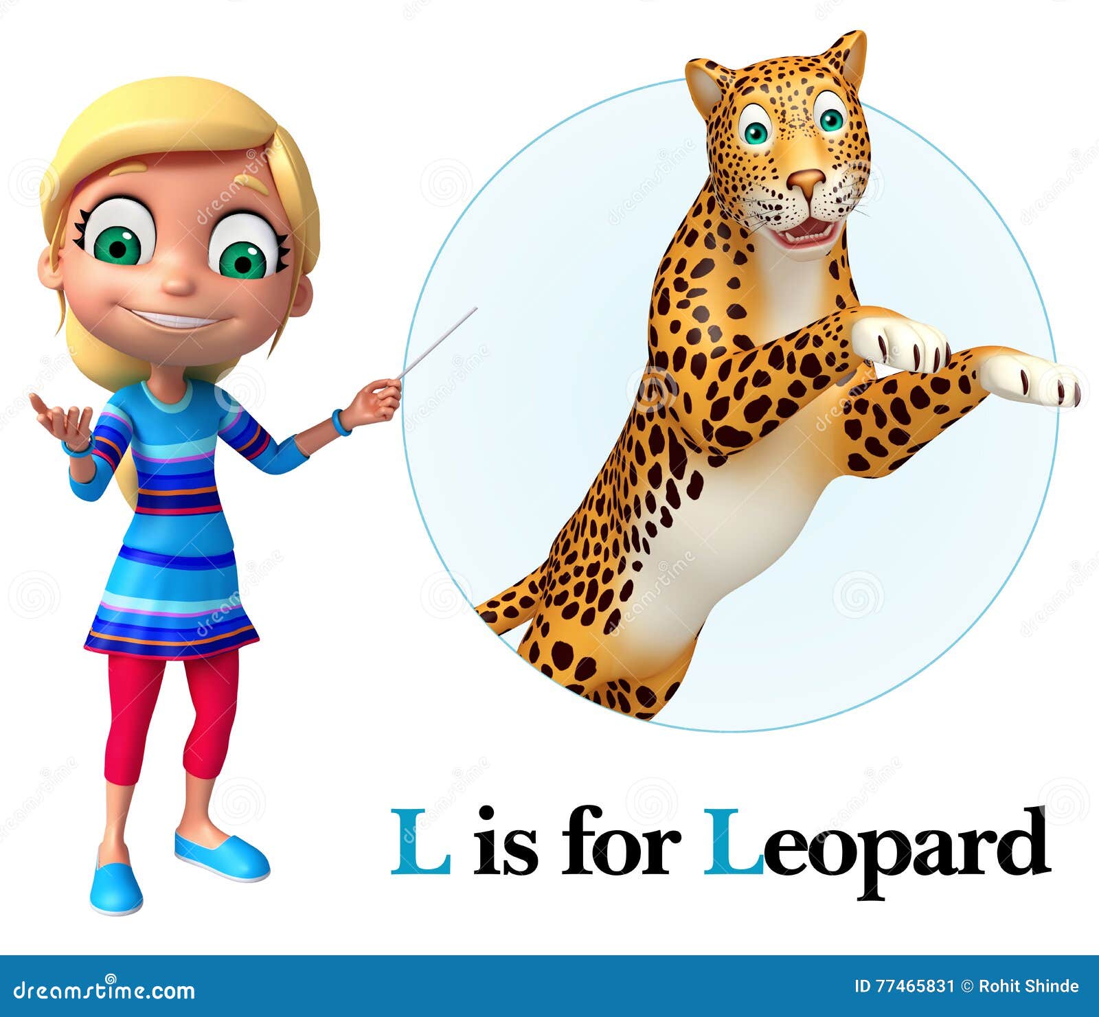 Kid girl pointing Leopard stock illustration. Illustration of happy ...