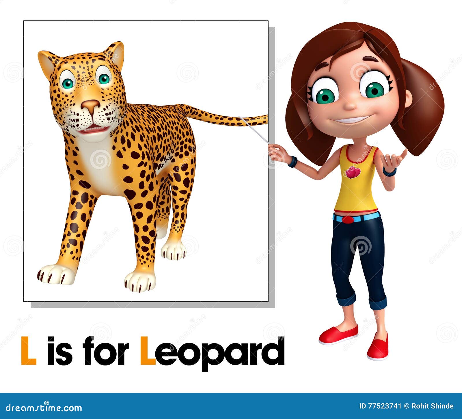 Kid girl pointing Leopard stock illustration. Illustration of character ...
