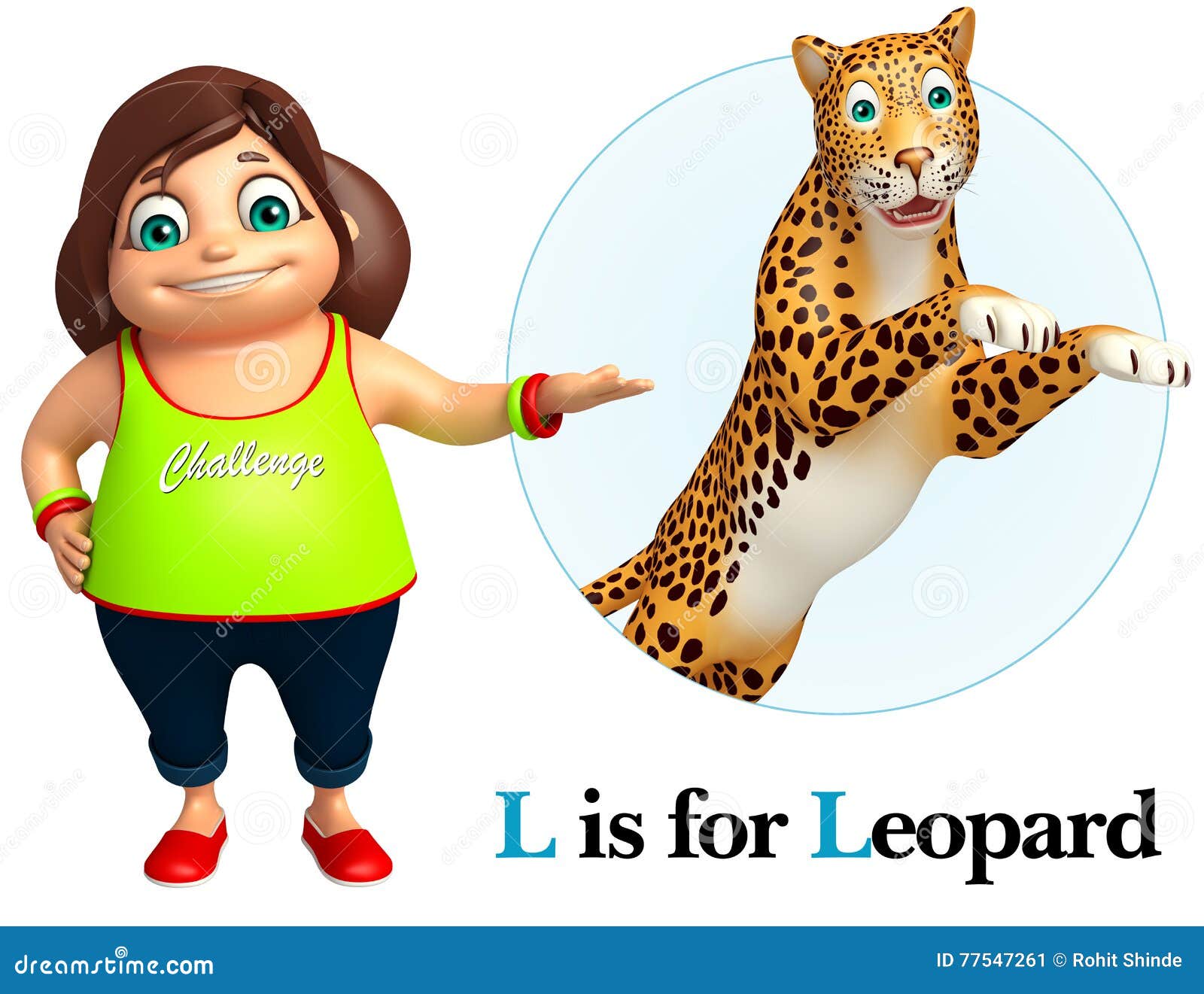 Kid girl pointing Leopard stock illustration. Illustration of funny ...