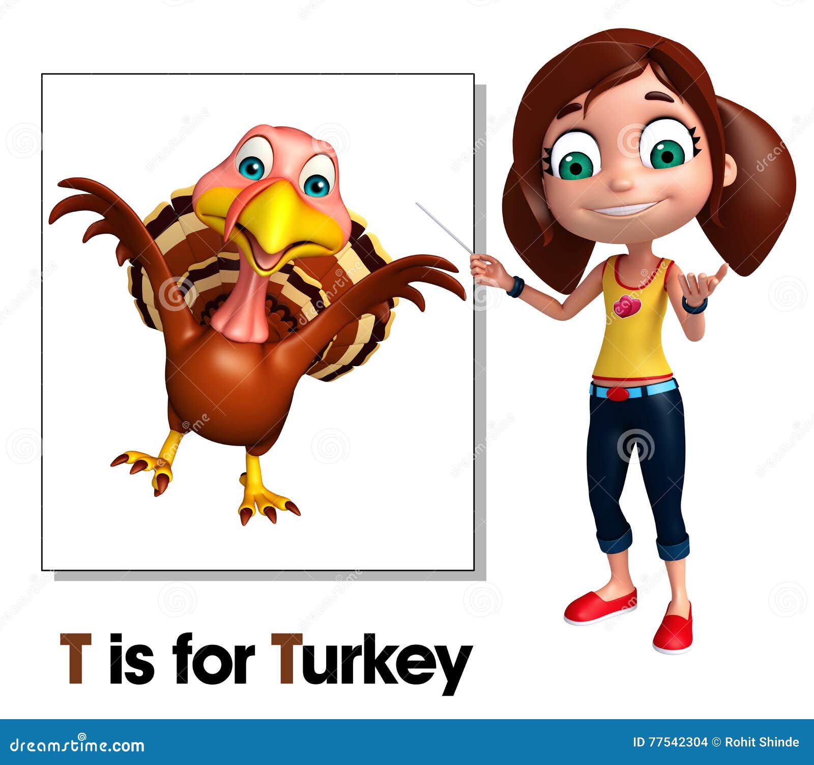 Kid girl pointing Turkey stock illustration. Illustration of study ...