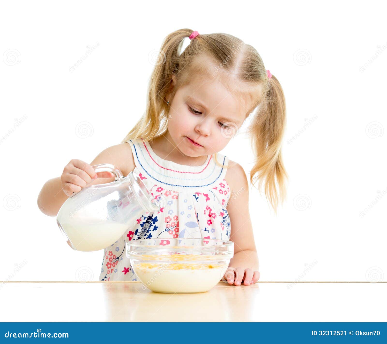 Kid Girl Preparing Corn Flakes with Milk Stock Image - Image of healthy ...