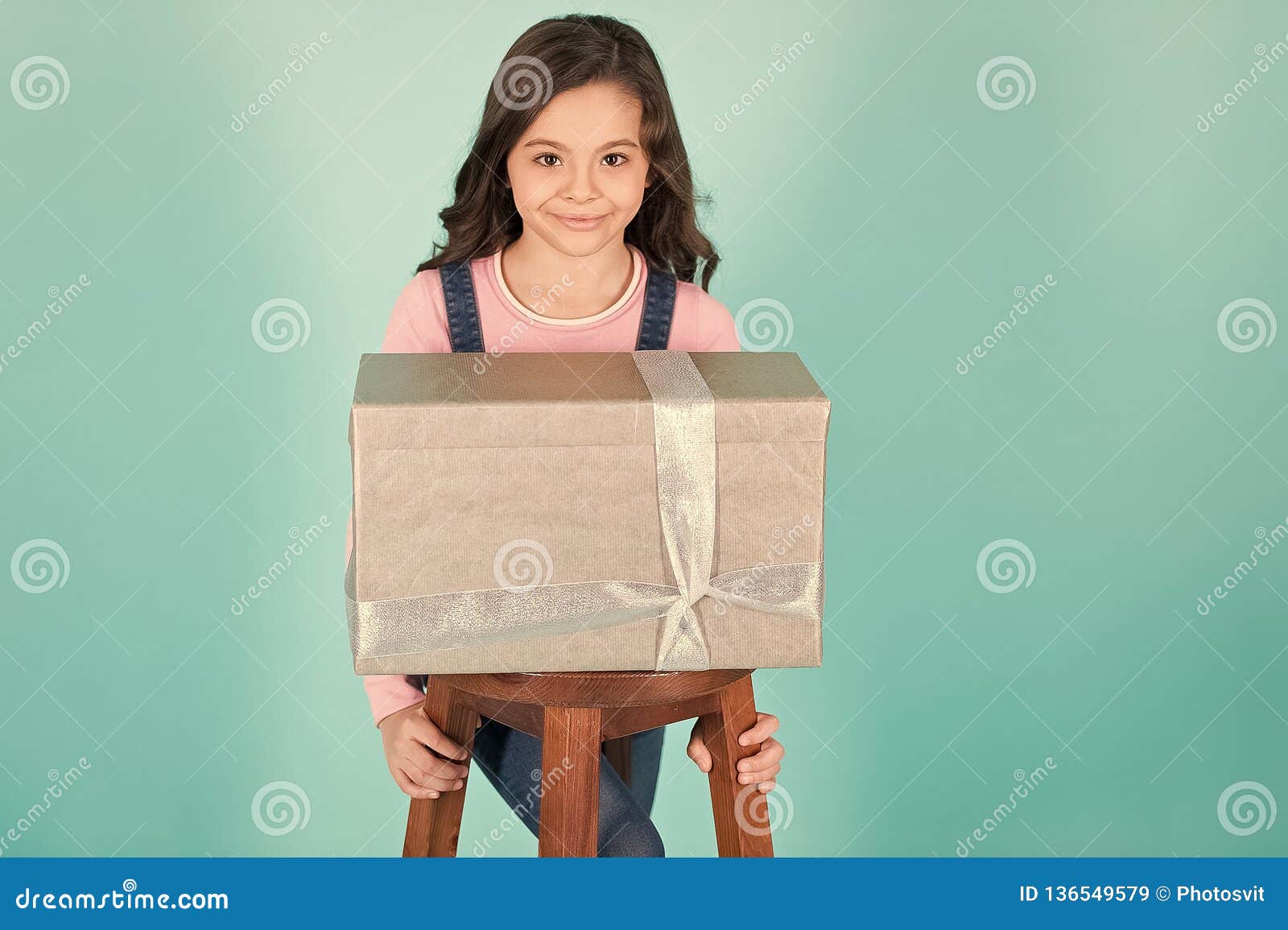 Kid Girl with Present Gift Box Stock Image - Image of child, pleased ...