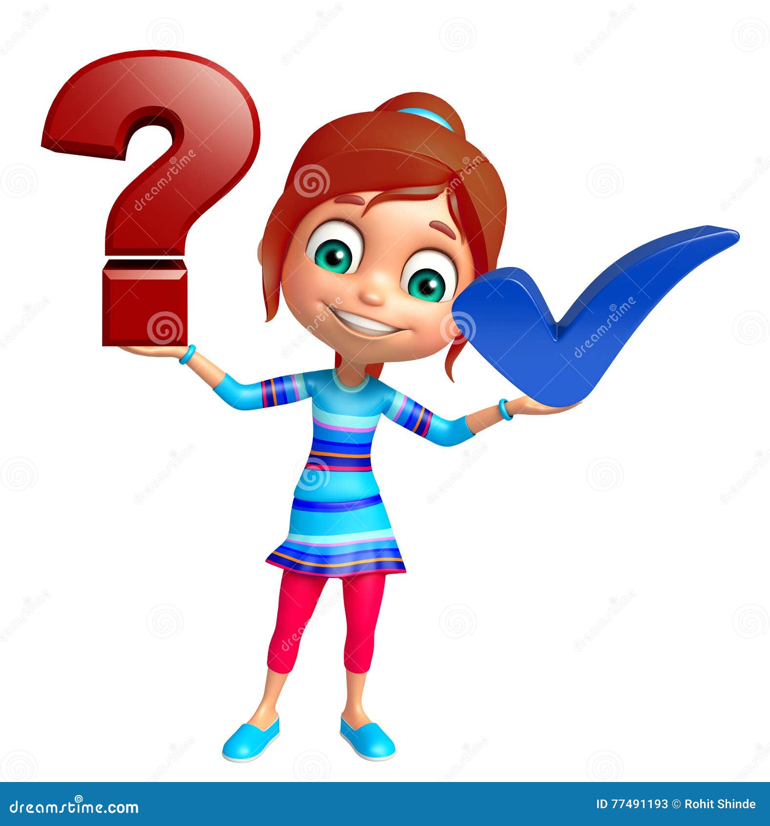 Kid Girl with Right and Question Mark Sign Stock Illustration ...