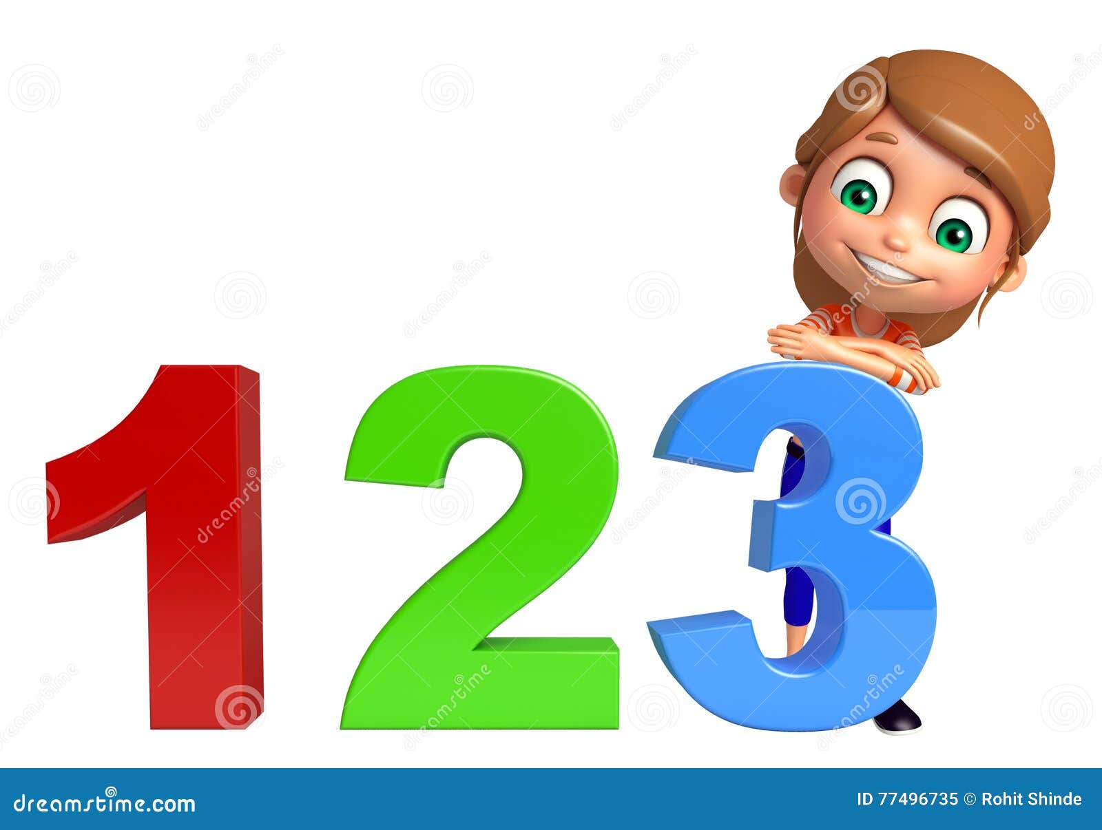 Kid girl with 123 sign stock illustration. Illustration of study - 77496735