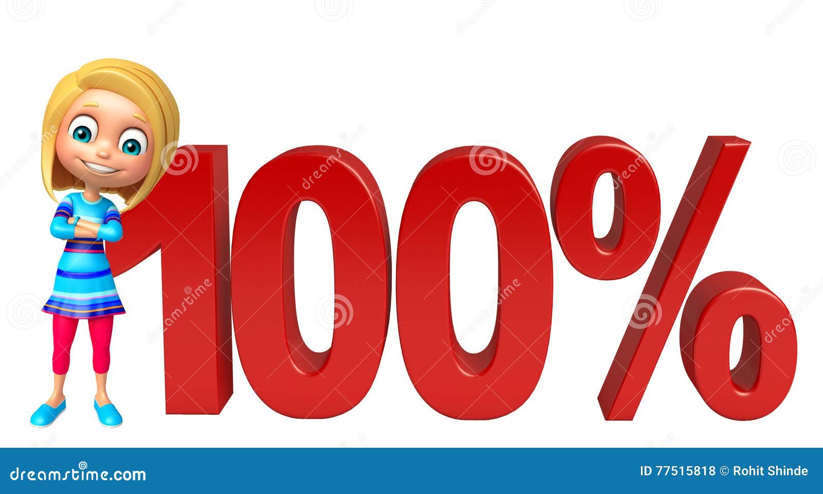 Kid girl with 100 sign stock illustration. Illustration of school ...
