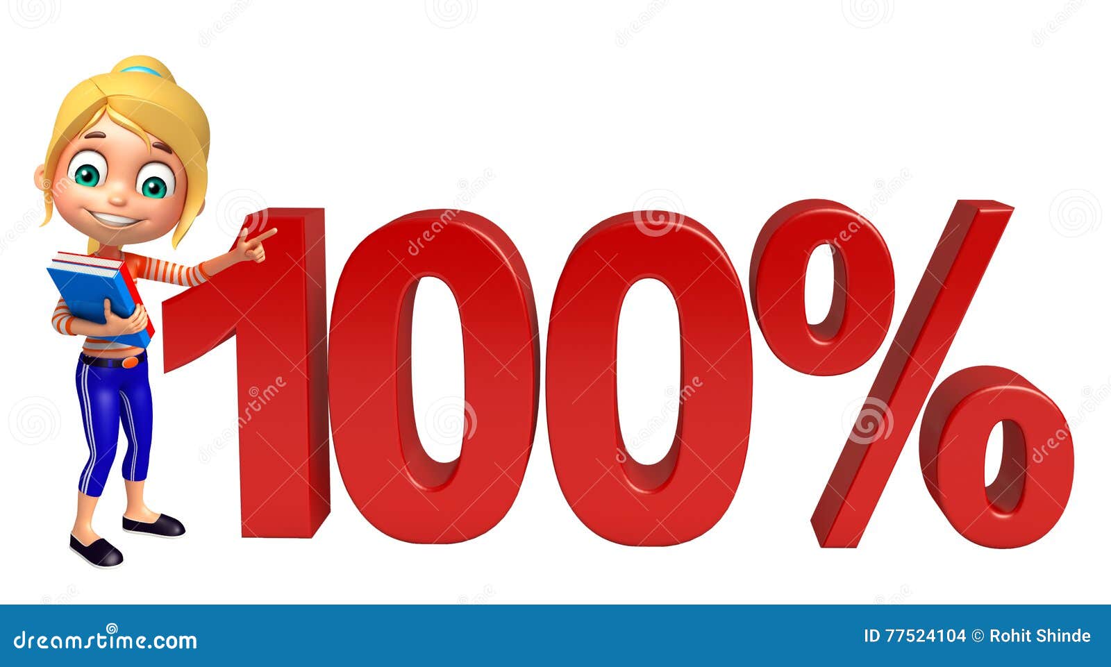 Kid girl with 100 sign stock illustration. Illustration of learning ...