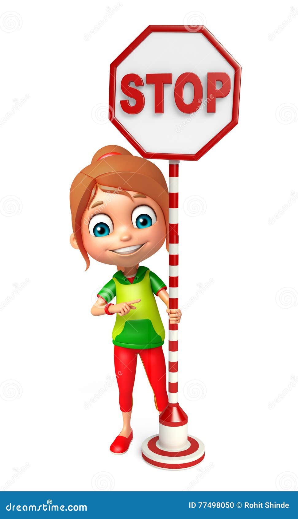 Kid girl with Stop sign stock illustration. Illustration of cute - 77498050
