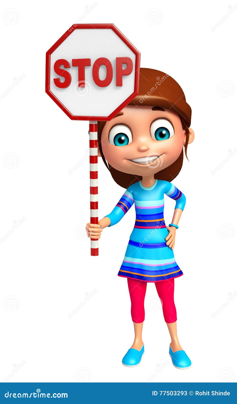 Kid girl with Stop sign stock illustration. Illustration of preschooler ...