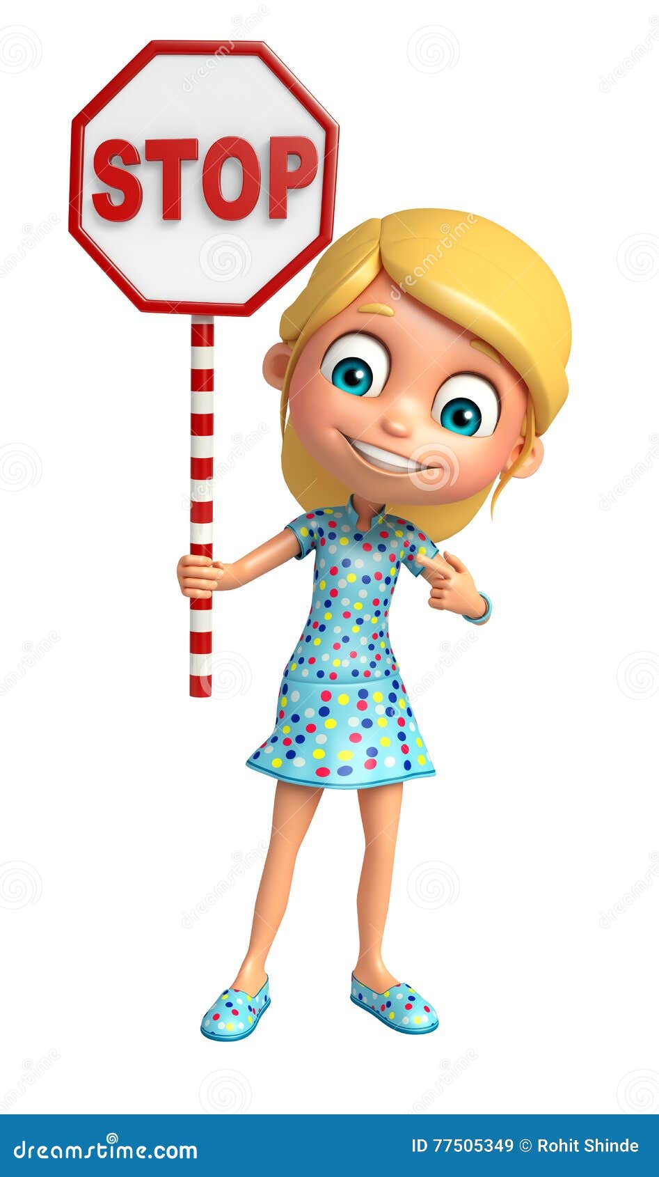 Kid girl with Stop sign stock illustration. Illustration of school ...