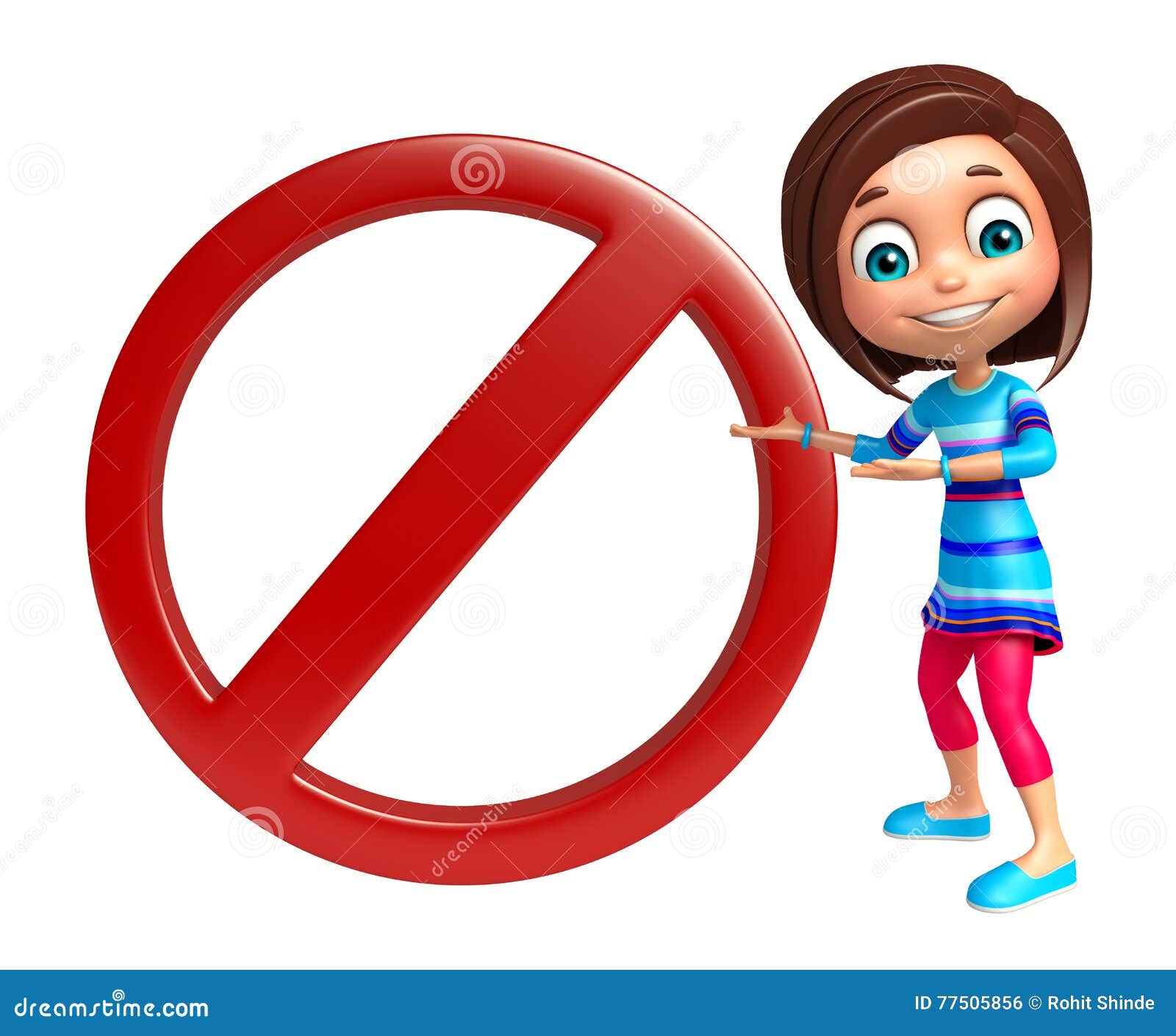 Kid girl with Stop sign stock illustration. Illustration of educational ...