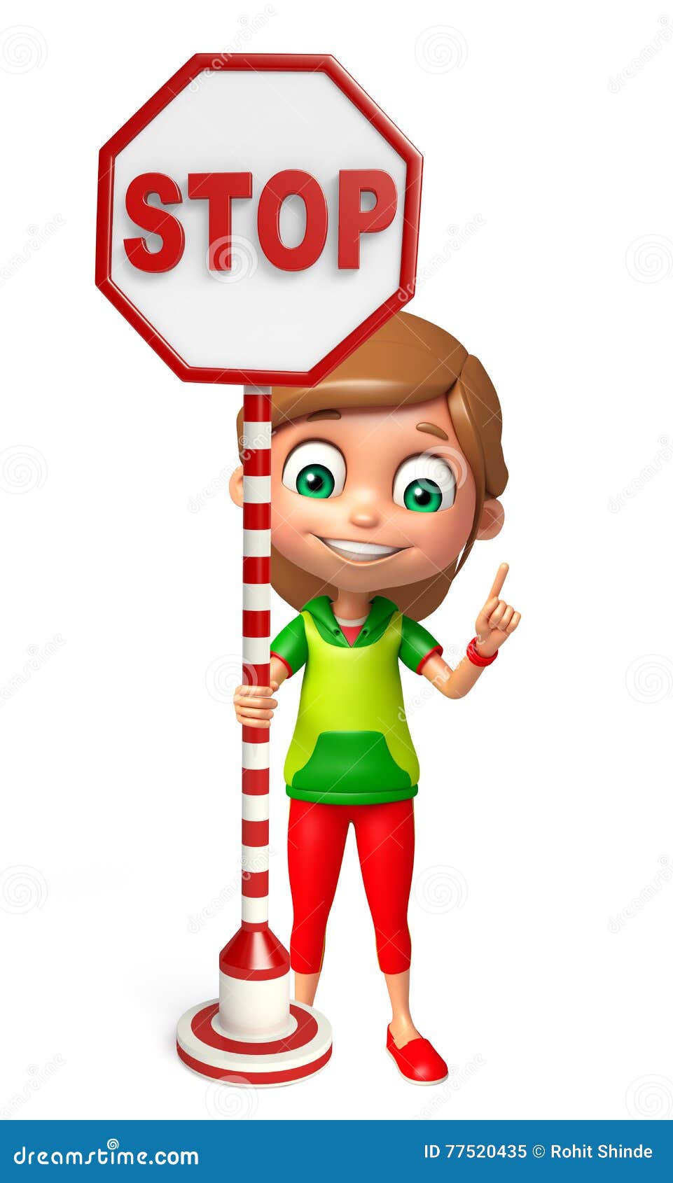 Kid girl with Stop sign stock illustration. Illustration of cute - 77520435