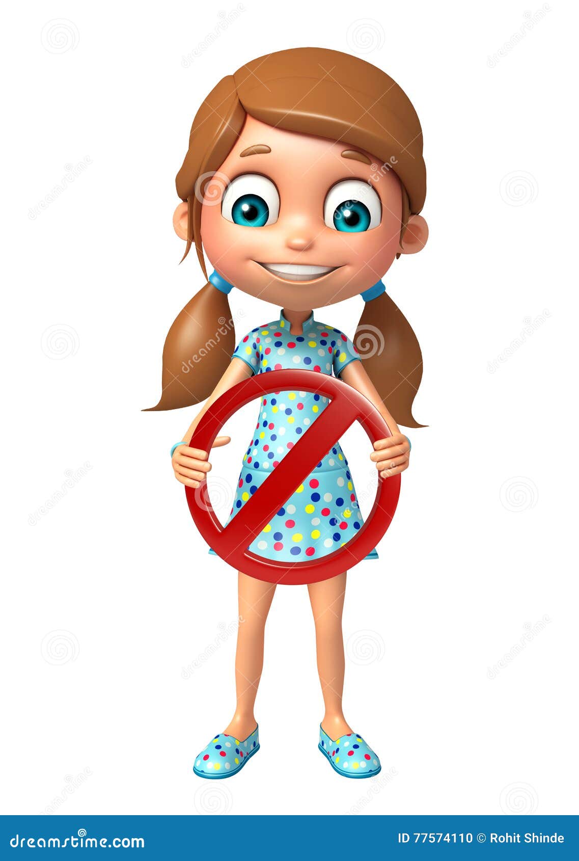 Kid girl with Stop sign stock illustration. Illustration of girl - 77574110