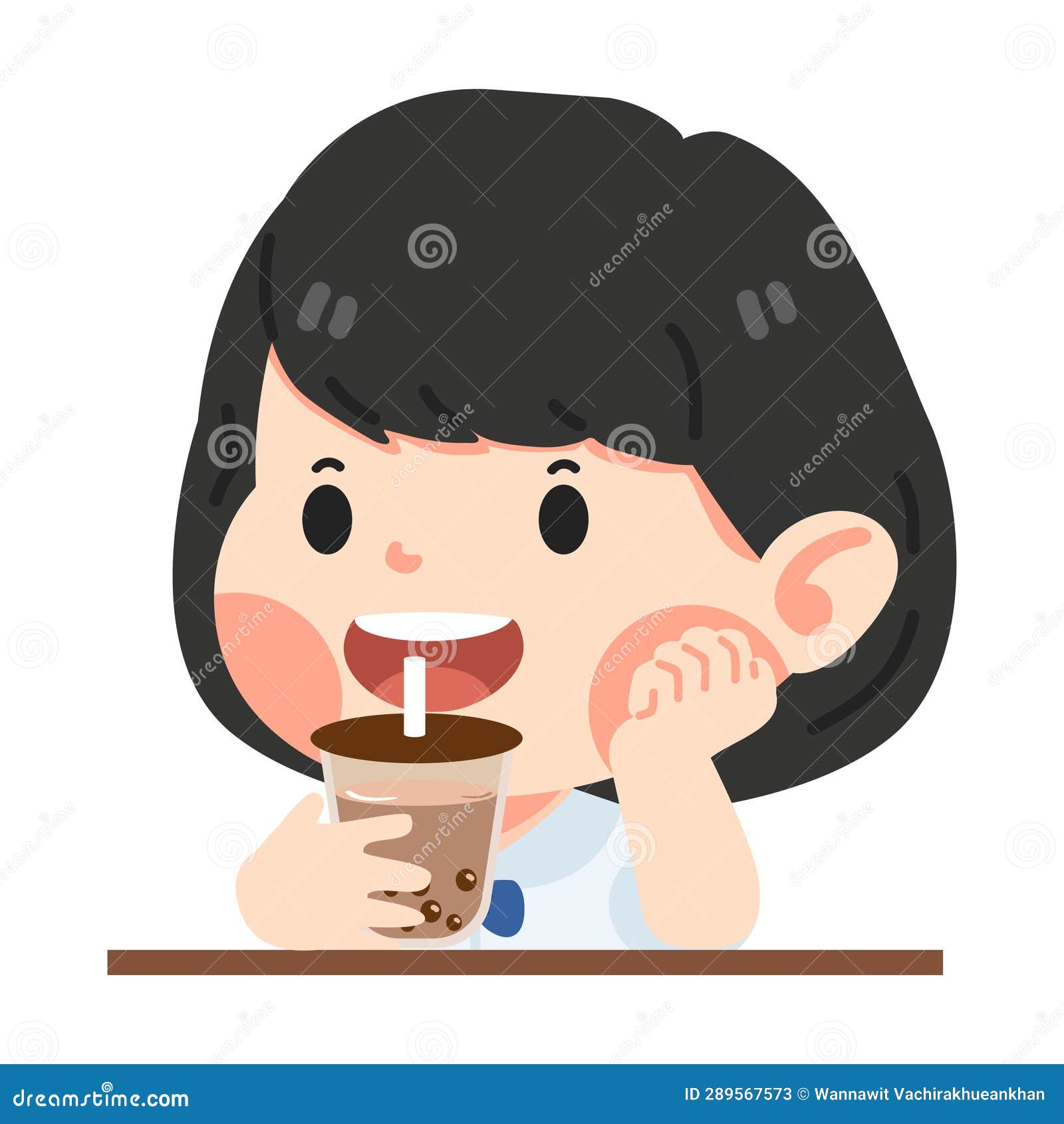 Kid Girl Student Drinking Tea Stock Vector - Illustration of cappuccino ...