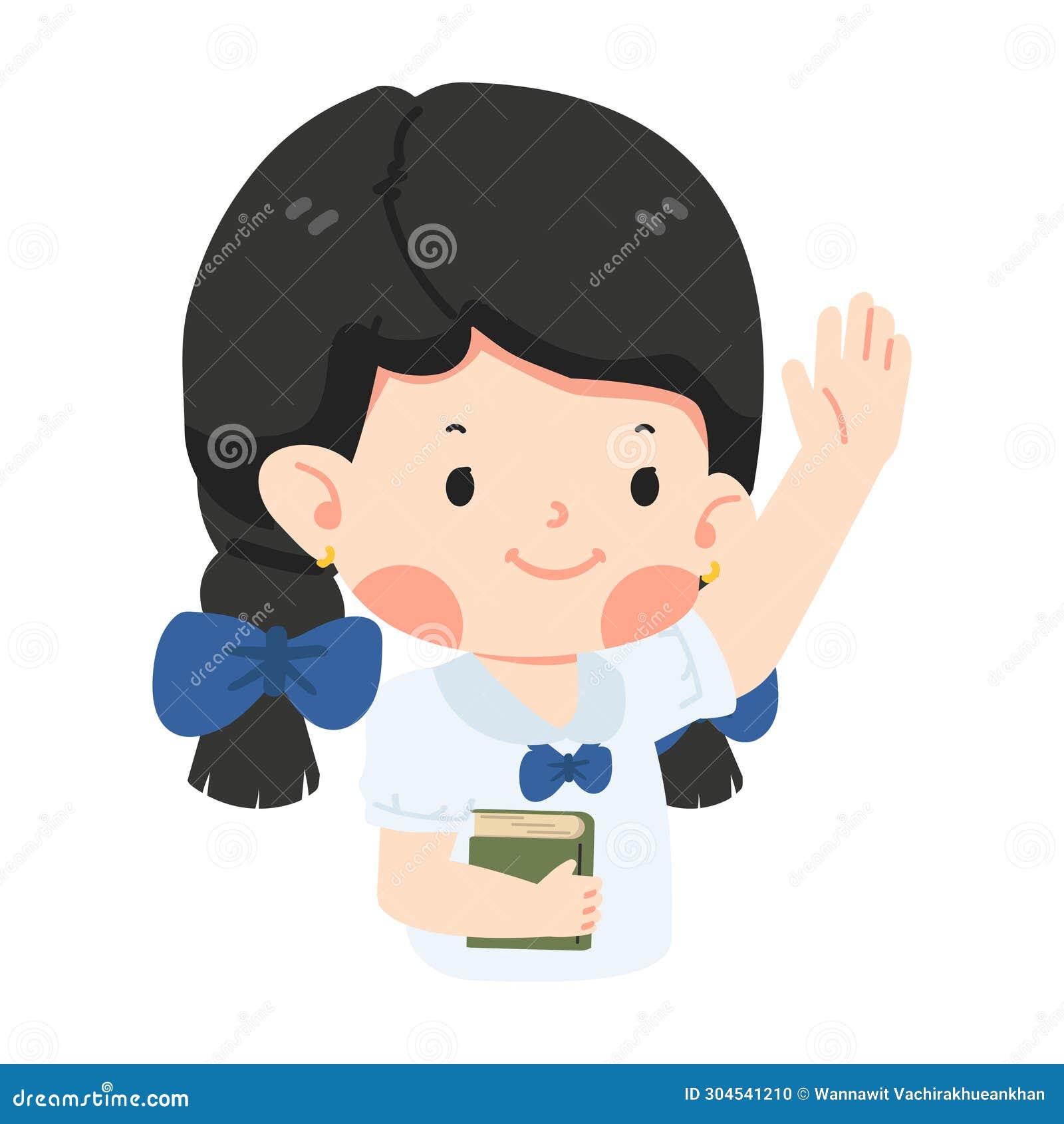 Kid Girl Student Raising Hand Cartoon Stock Illustration - Illustration ...