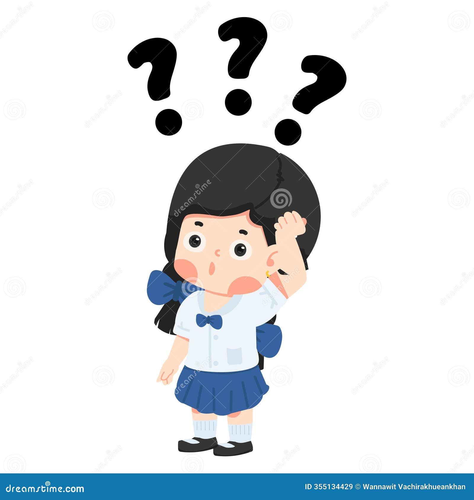 Kid Girl Student is Thinking with Question Stock Illustration ...