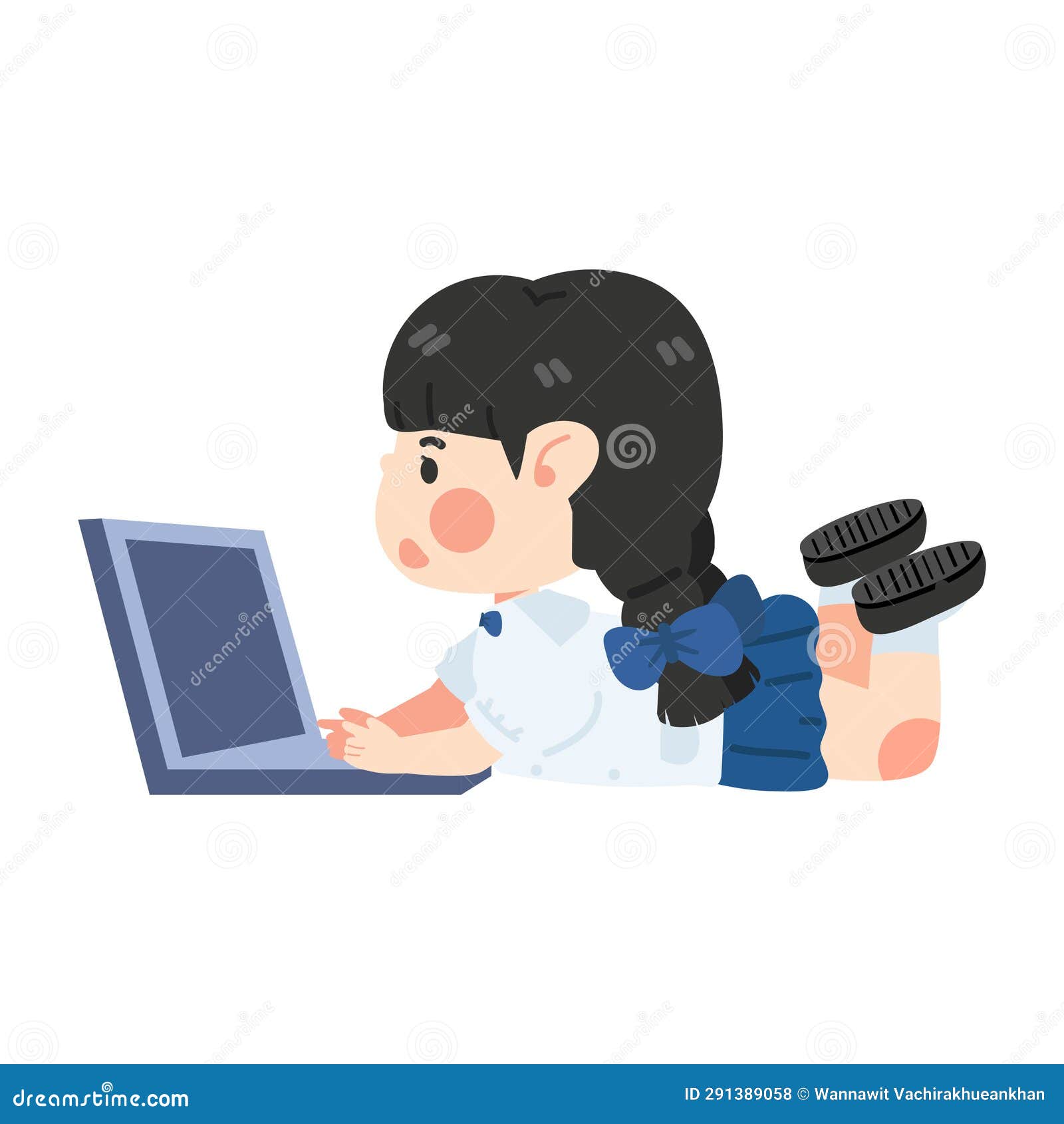 Kid Girl Student Using Laptop Stock Illustration - Illustration of ...