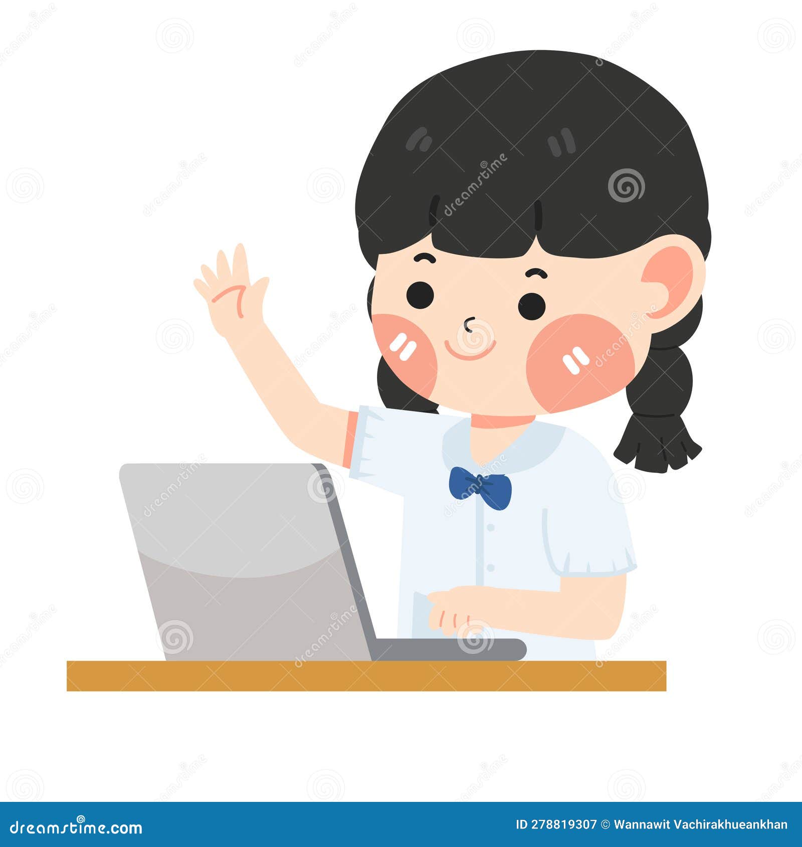 Kid Girl Student Work with Laptop Stock Vector - Illustration of remote ...