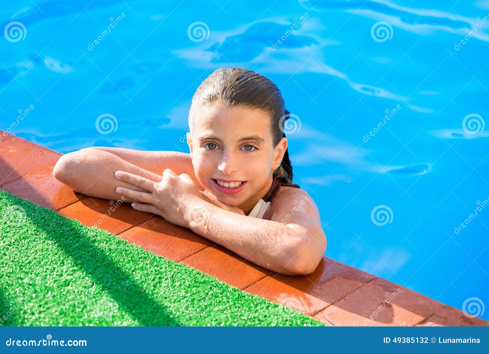 Kid Girl In Swimming Pool At Summer Vacation Stock Photography ...