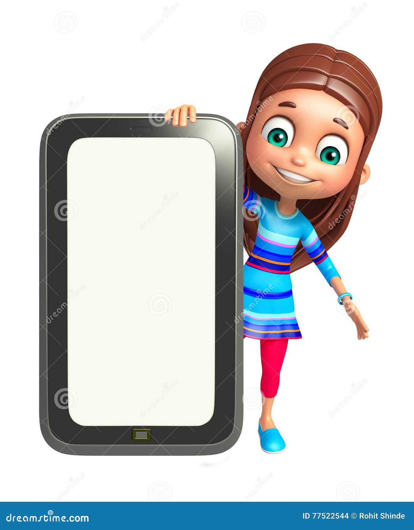 Kid girl with Tab stock illustration. Illustration of happy - 77522544