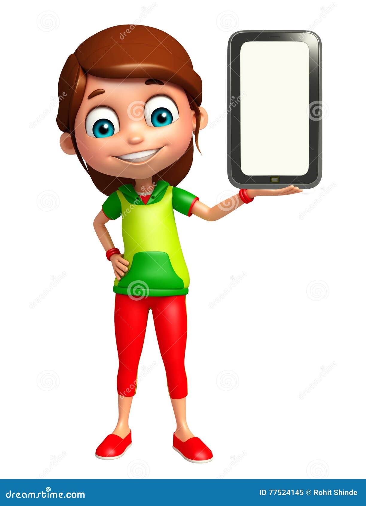 Kid girl with Tab stock illustration. Illustration of clipart - 77524145