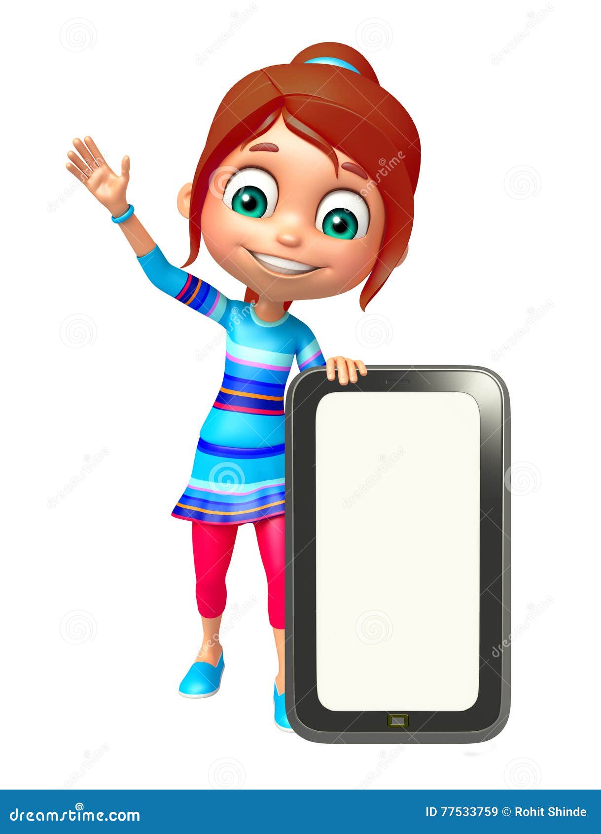 Kid girl with Tab stock illustration. Illustration of preschooler ...