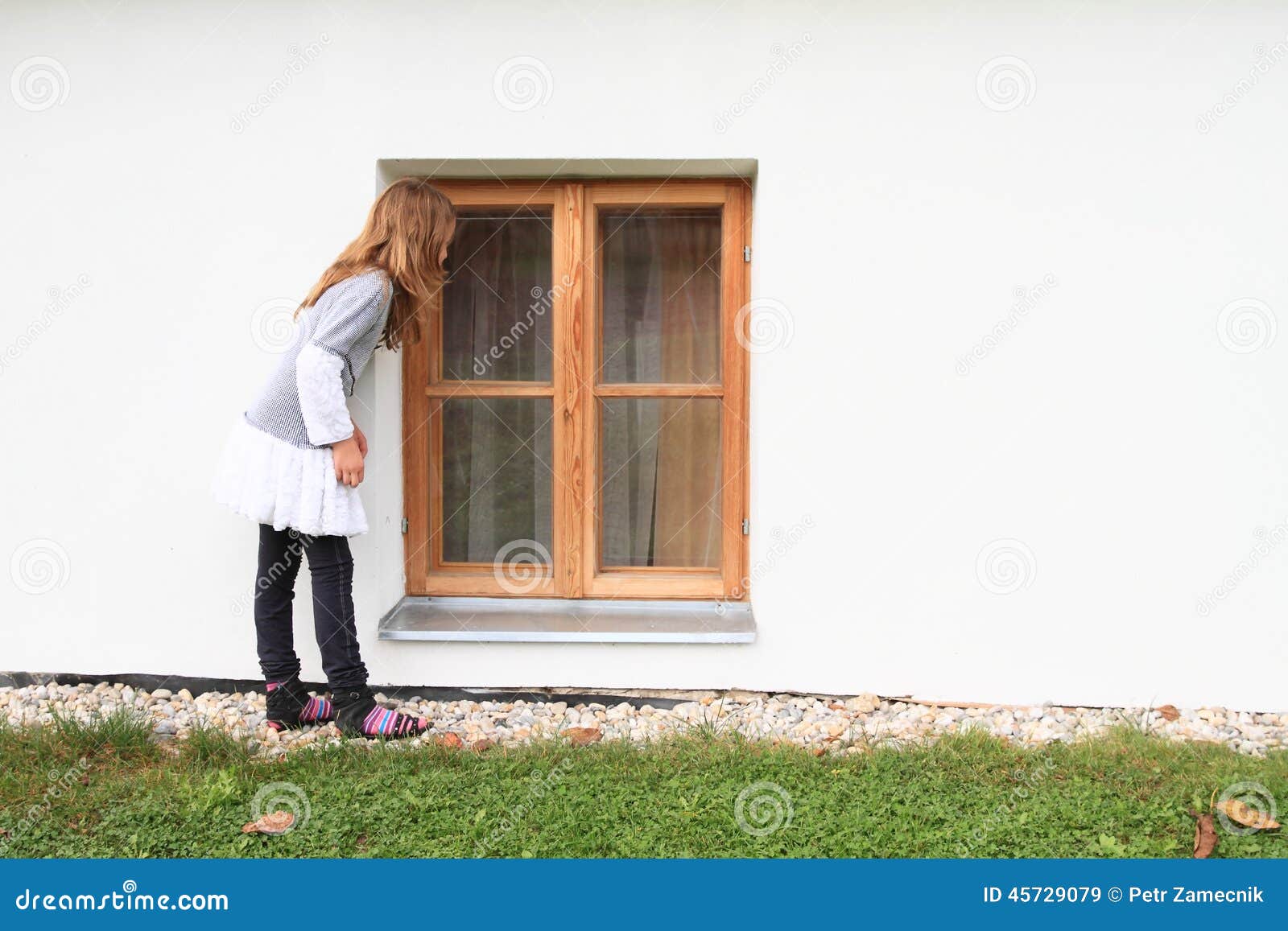 Kid - Girl Watching into Window Stock Image - Image of wooden, window ...