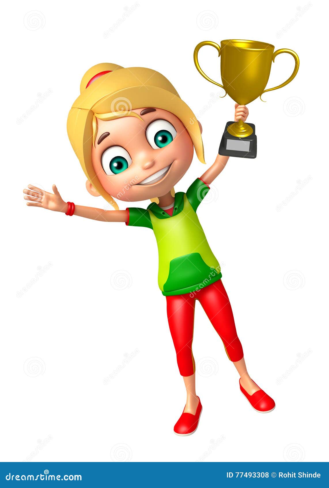 Kid girl with Winning cup stock illustration. Illustration of read ...