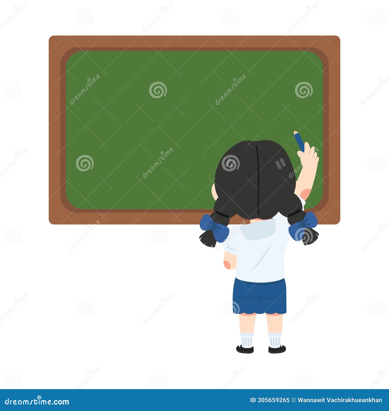 Kid Girl Writing on the Blank Board Stock Illustration - Illustration ...