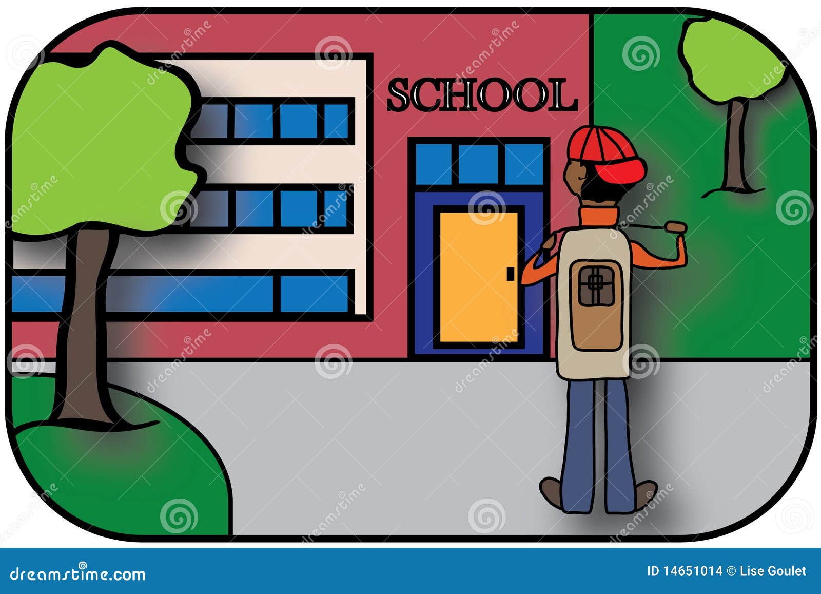 Kid Going To School Illustration Stock Vector - Illustration of yard ...