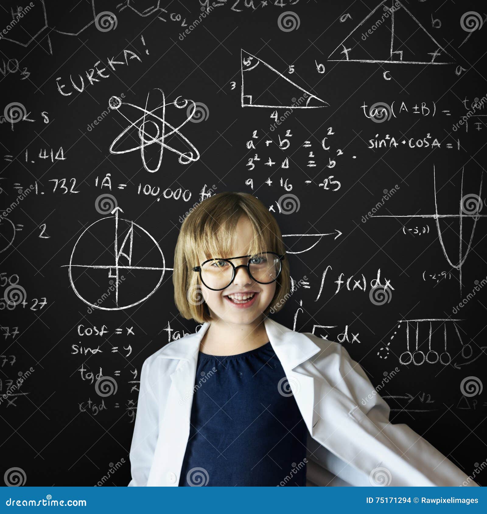 Kid Gown Smiling Childhood Math Concept Stock Photo - Image of equation ...