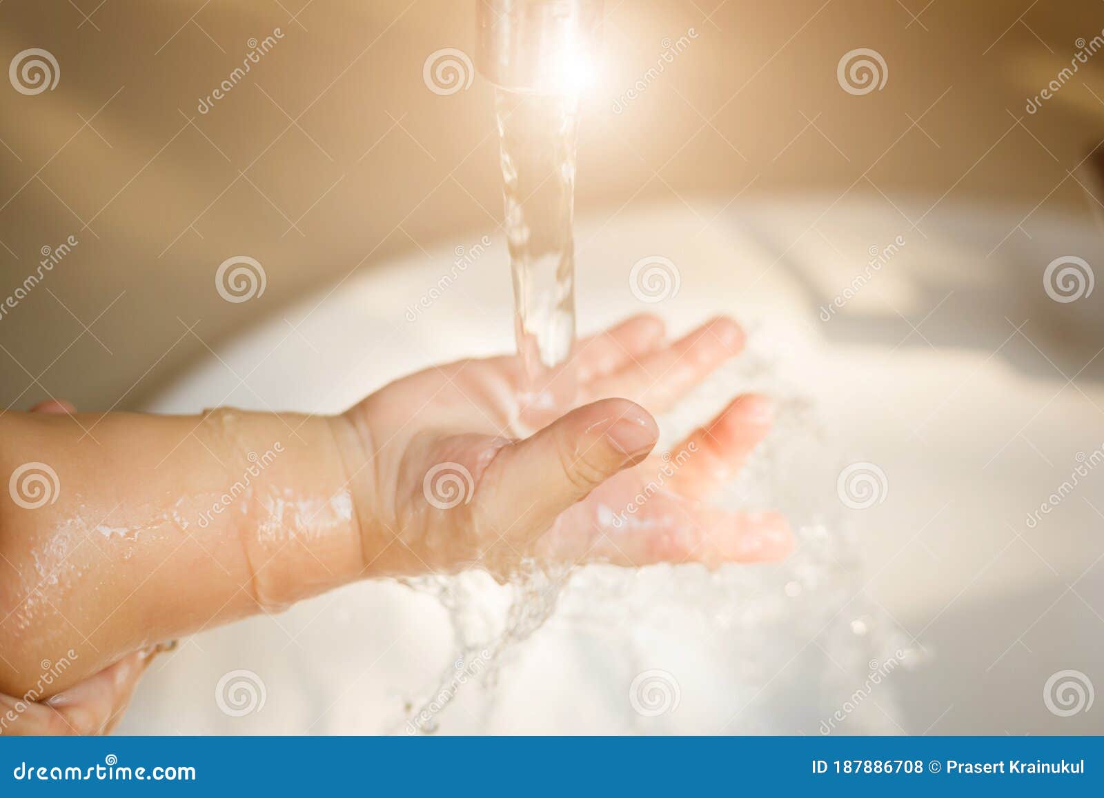 Kid Hand Open for Drinking Tap Water Stock Photo - Image of home ...