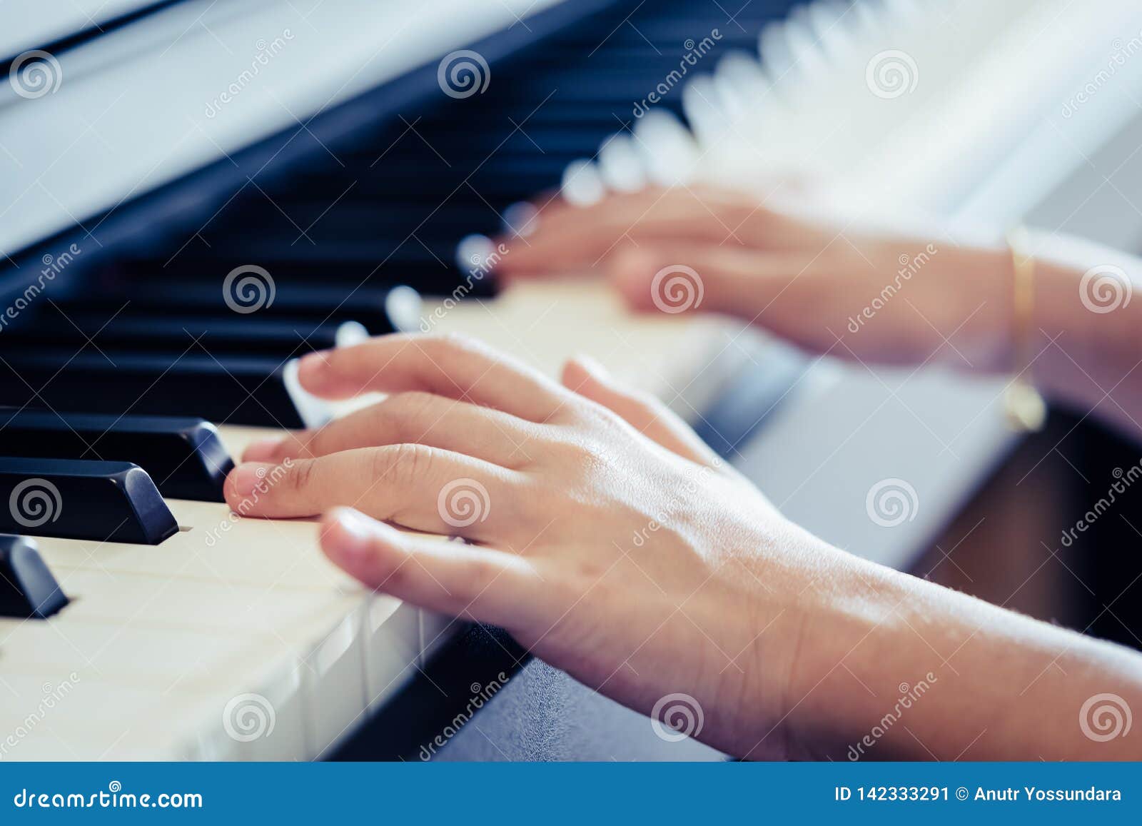 Kid Hand Playing Music Keyboard for Music Stock Image - Image of ...