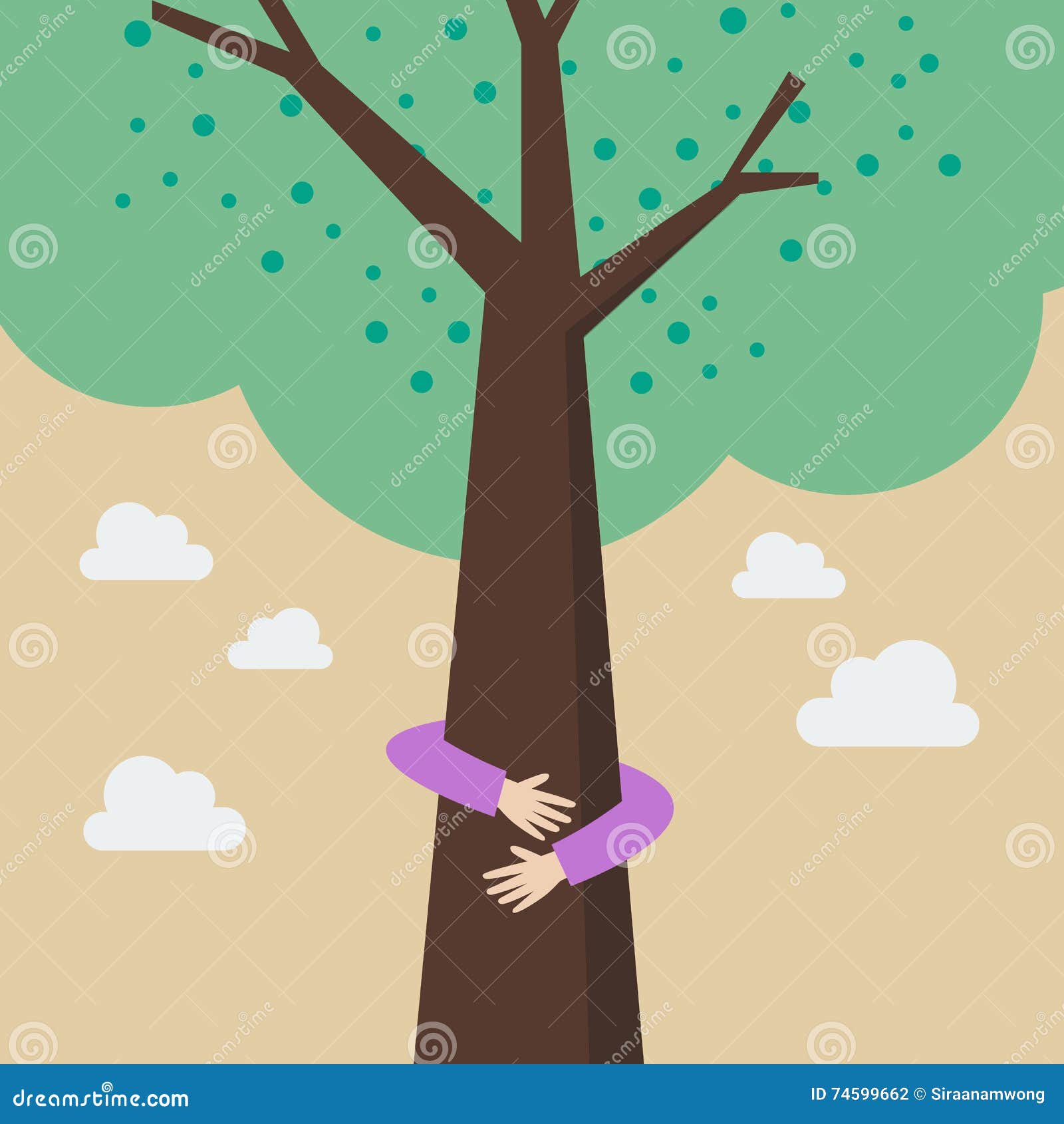 Kid hands hug tree stock vector. Illustration of hand - 74599662