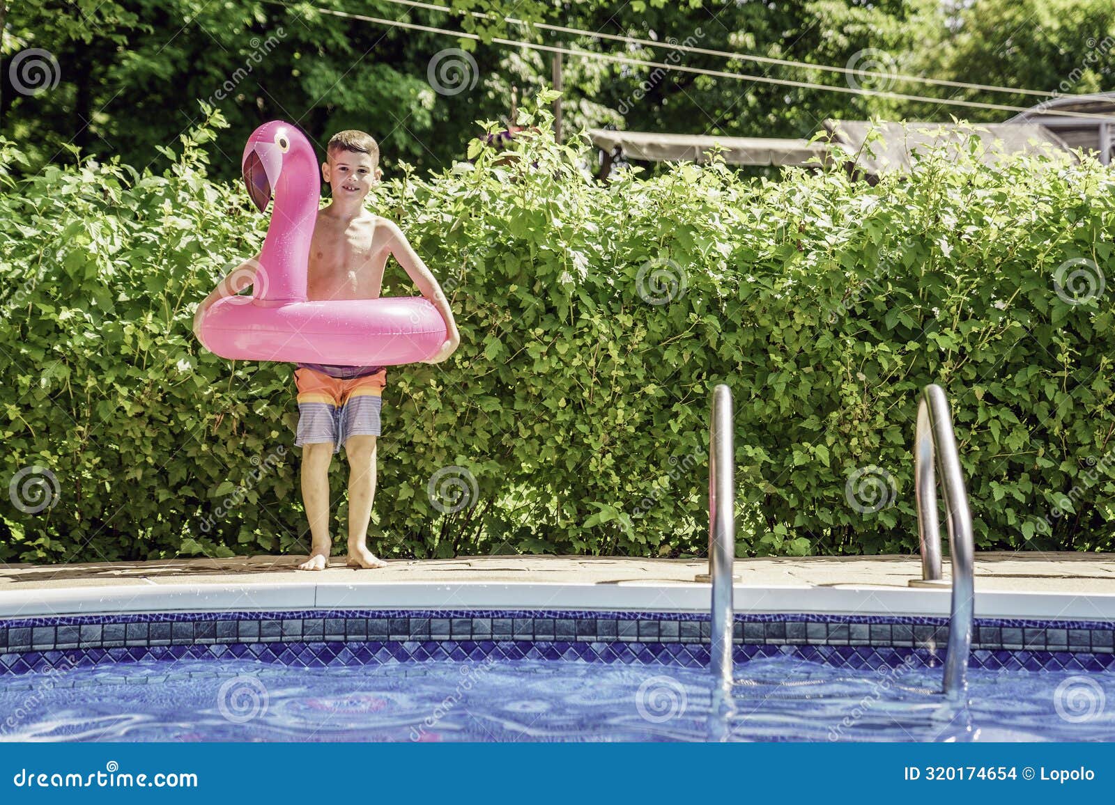 Kid Having Fun on in a Swimming Pool. Stock Photo - Image of animal ...
