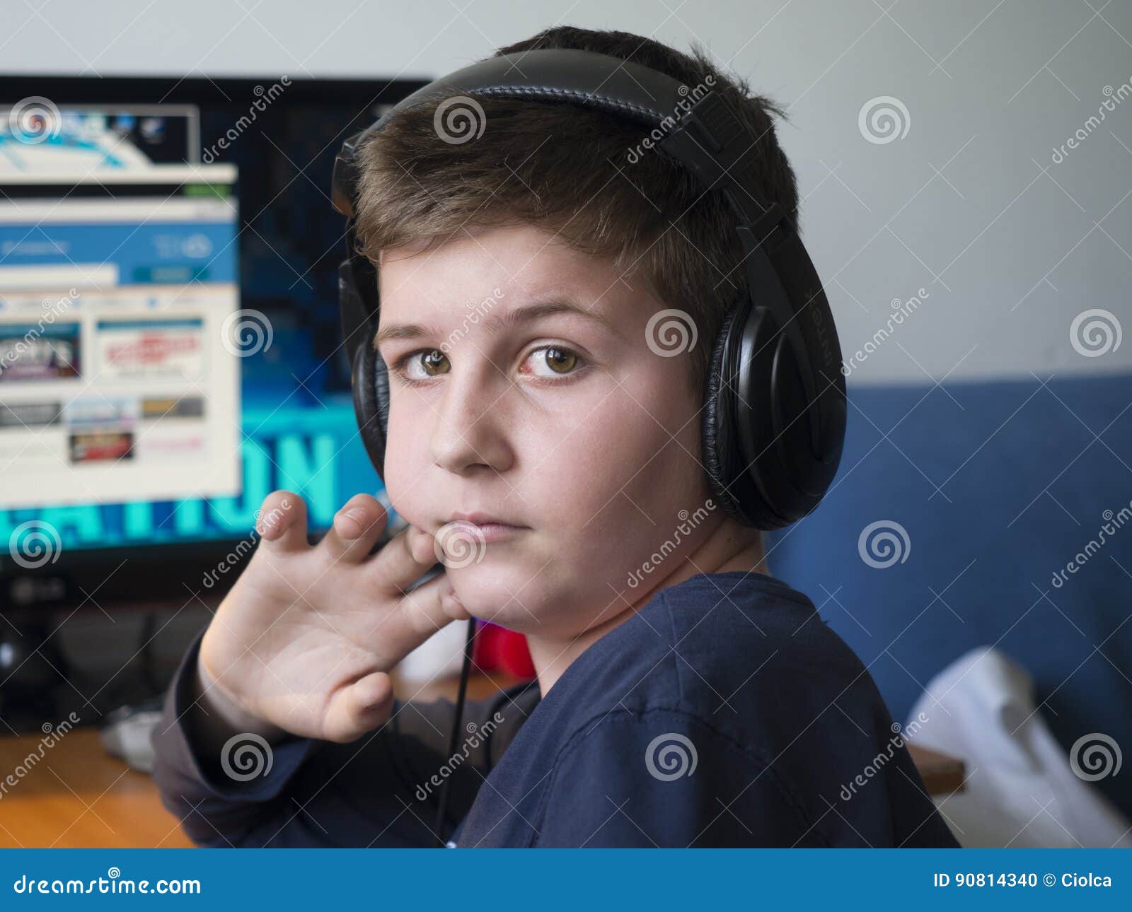 Kid with headphones stock photo. Image of adolescent - 90814340