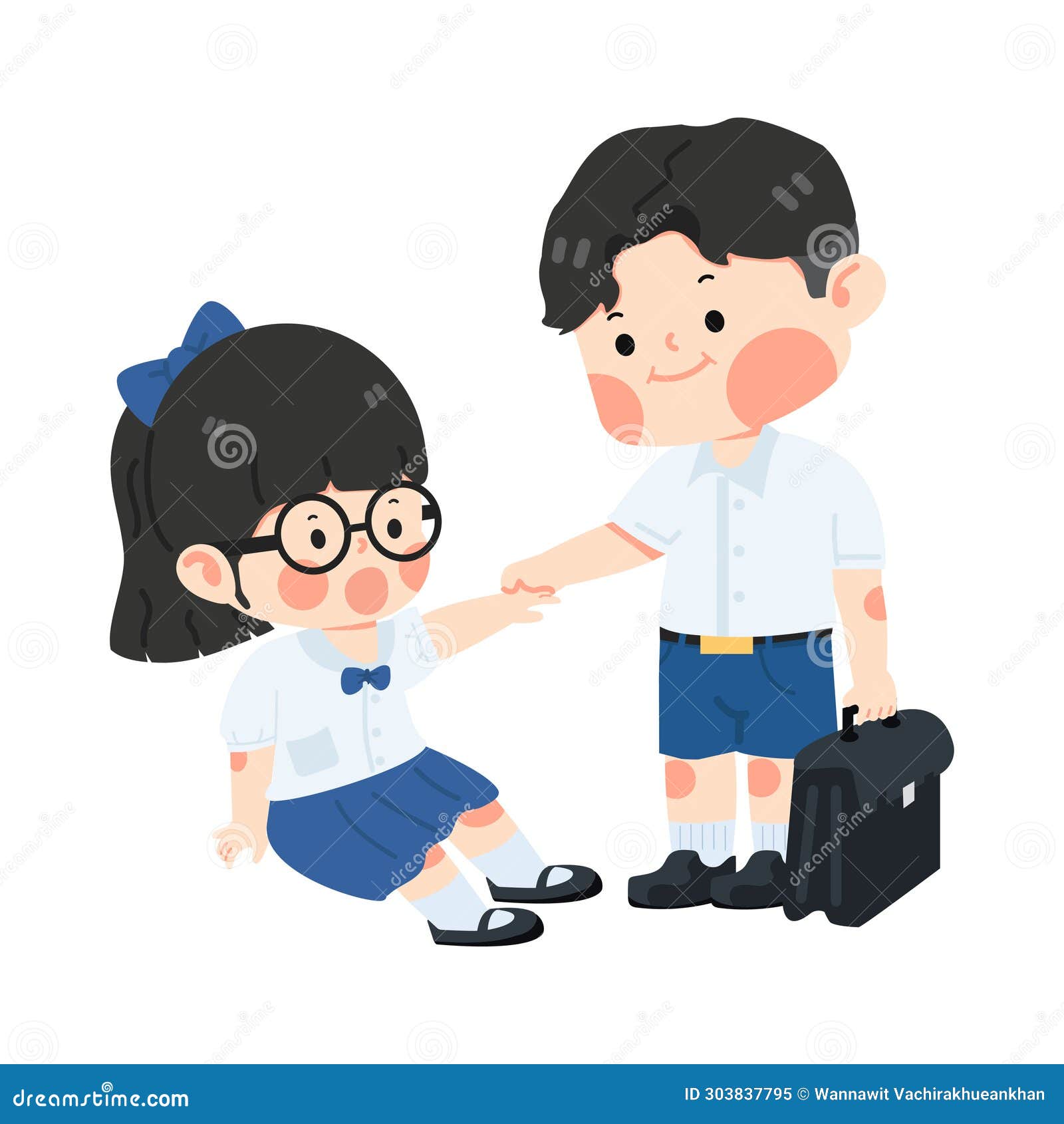 Kid Helping Friend that Falling Stock Illustration - Illustration of ...