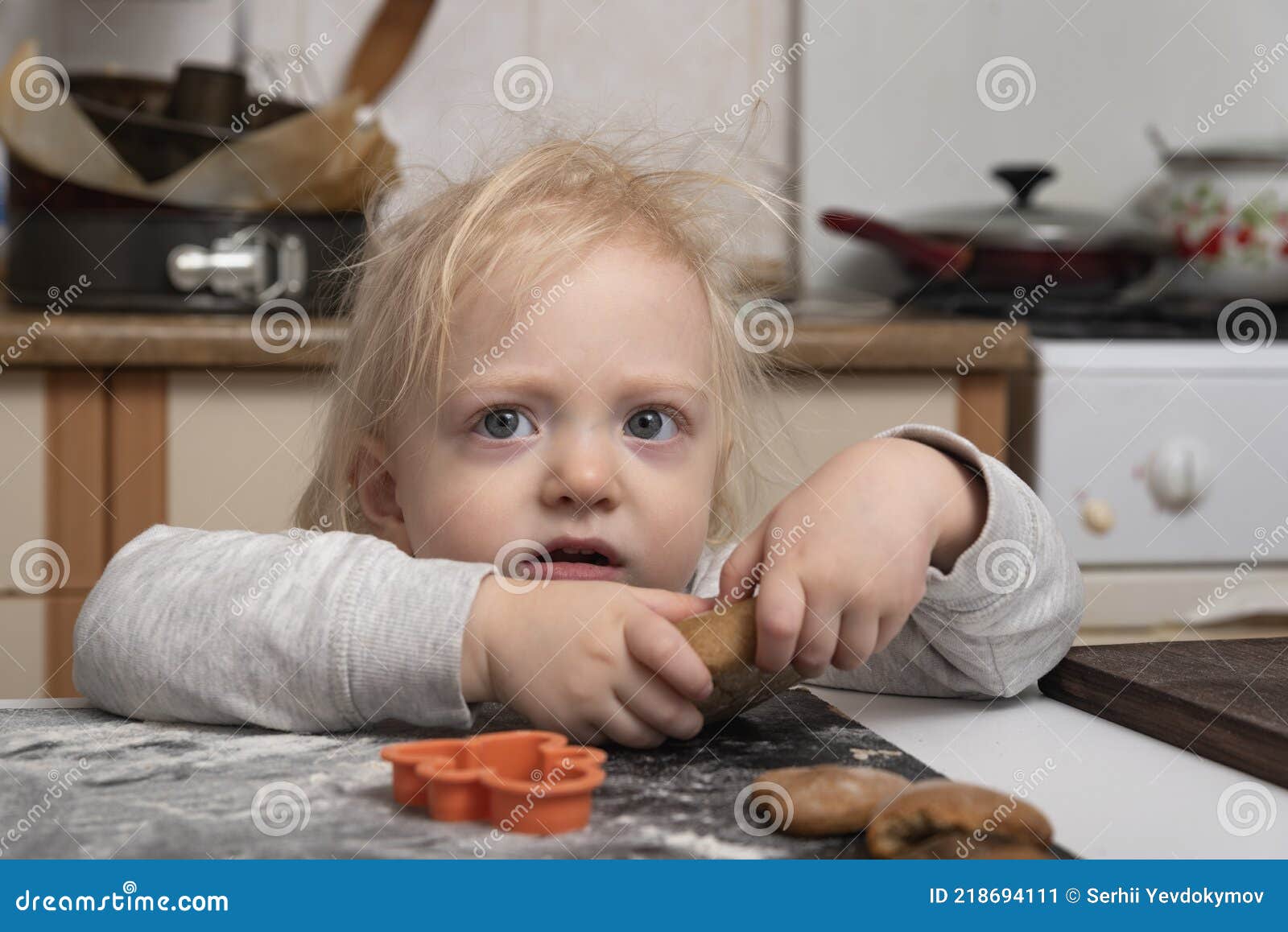 Kid Helps Mom Make Cookies. Cooking Cookies with Children Stock Image ...