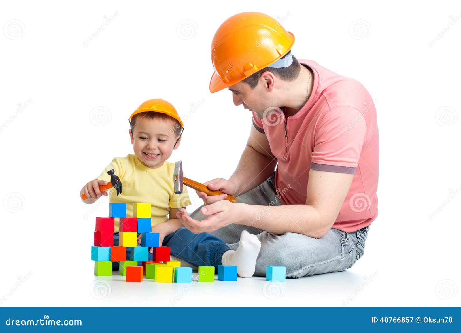 Kid and His Father Play with Building Blocks Stock Image - Image of ...
