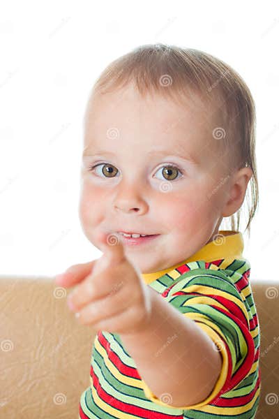 Kid with His Finger Pointing. Stock Image - Image of emotion ...