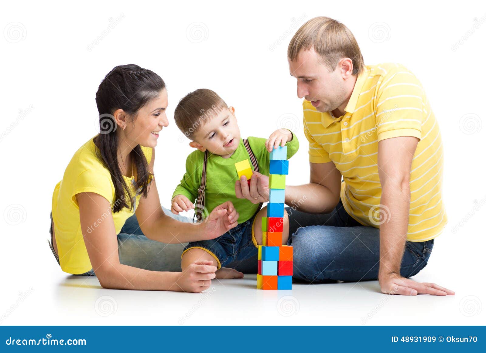 Kid with His Parents Playing Building Blocks Stock Image - Image of ...