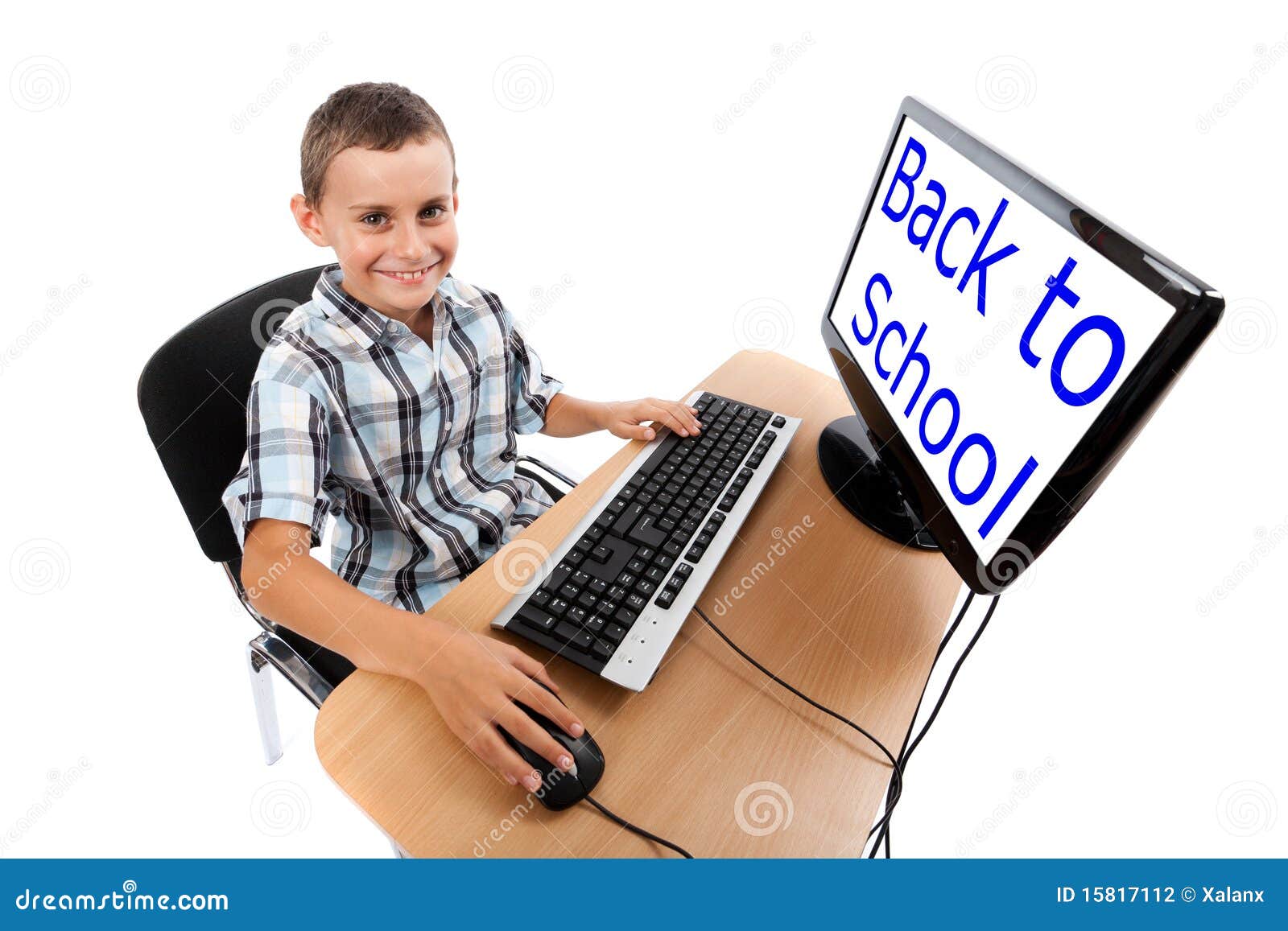 Kid at His Pc. Monitor Can Be Used As Copyspace. Stock Photo - Image of ...