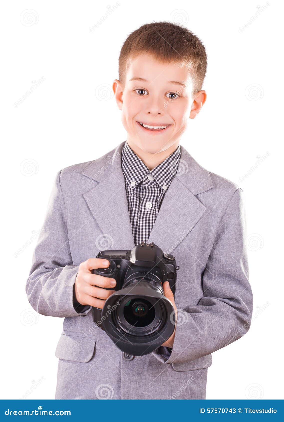 Kid Holding A Dslr Camera Isolated On The White Stock Image - Image of ...